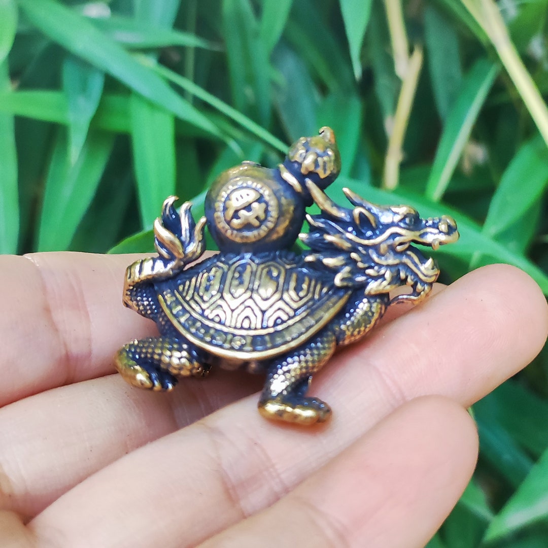 Brass Copper Feng Shui Dragon Turtle Divine Beast Luck Sculpture Tank ...