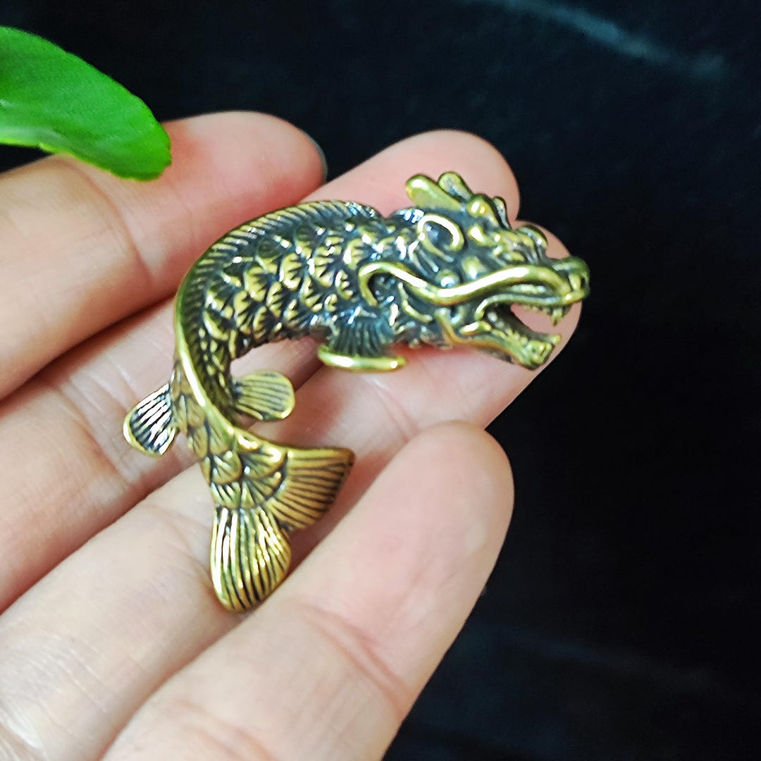 Vintage Copper Asian Dynasty Brass Fengshui Dragon Fish Pendant Loong ...