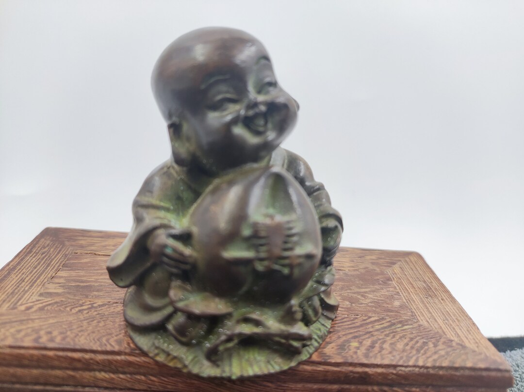 Copper Art the Boy Hugged the Peach Statue, Figure Sculpture, Small ...