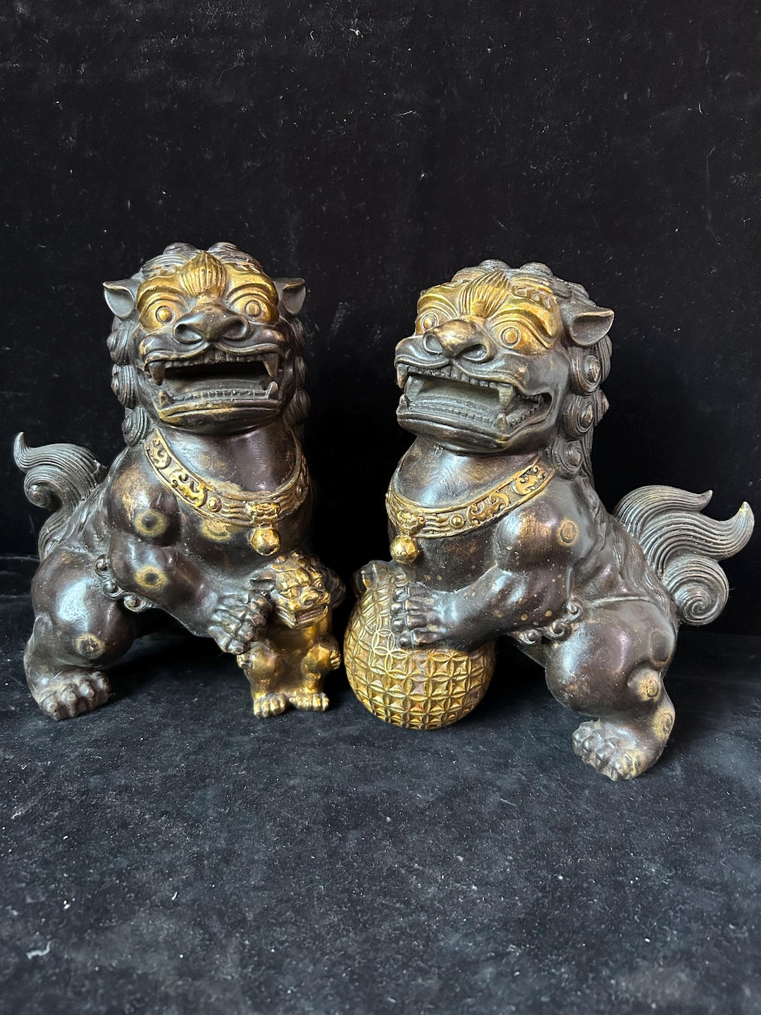 Huge Foo Dog Lion Statue Pair Signed,old Antiques Chinese Copper Fu Foo ...