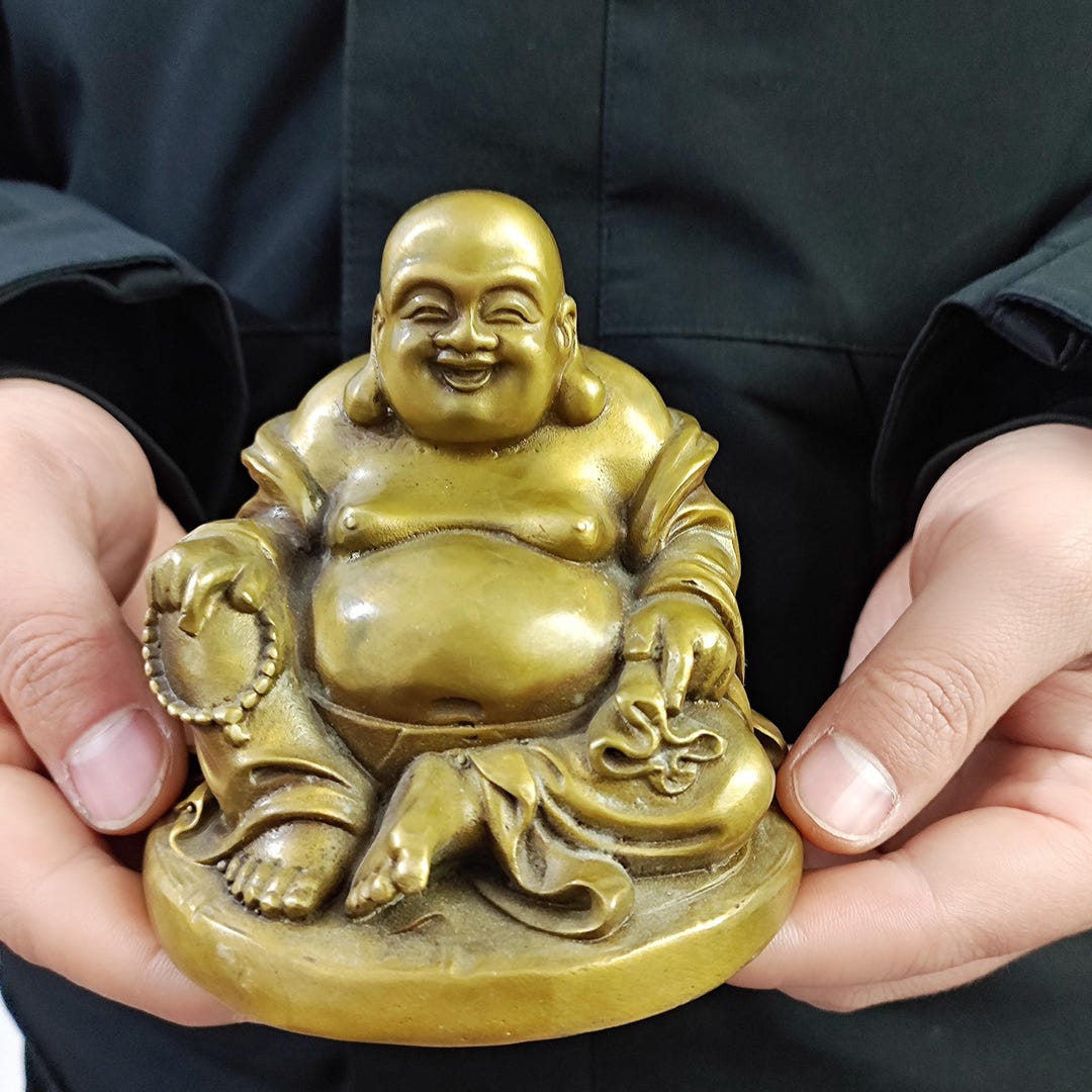 Brass Laughing Smiling Buddha Statue Budai Figure Buddhism Happiness ...