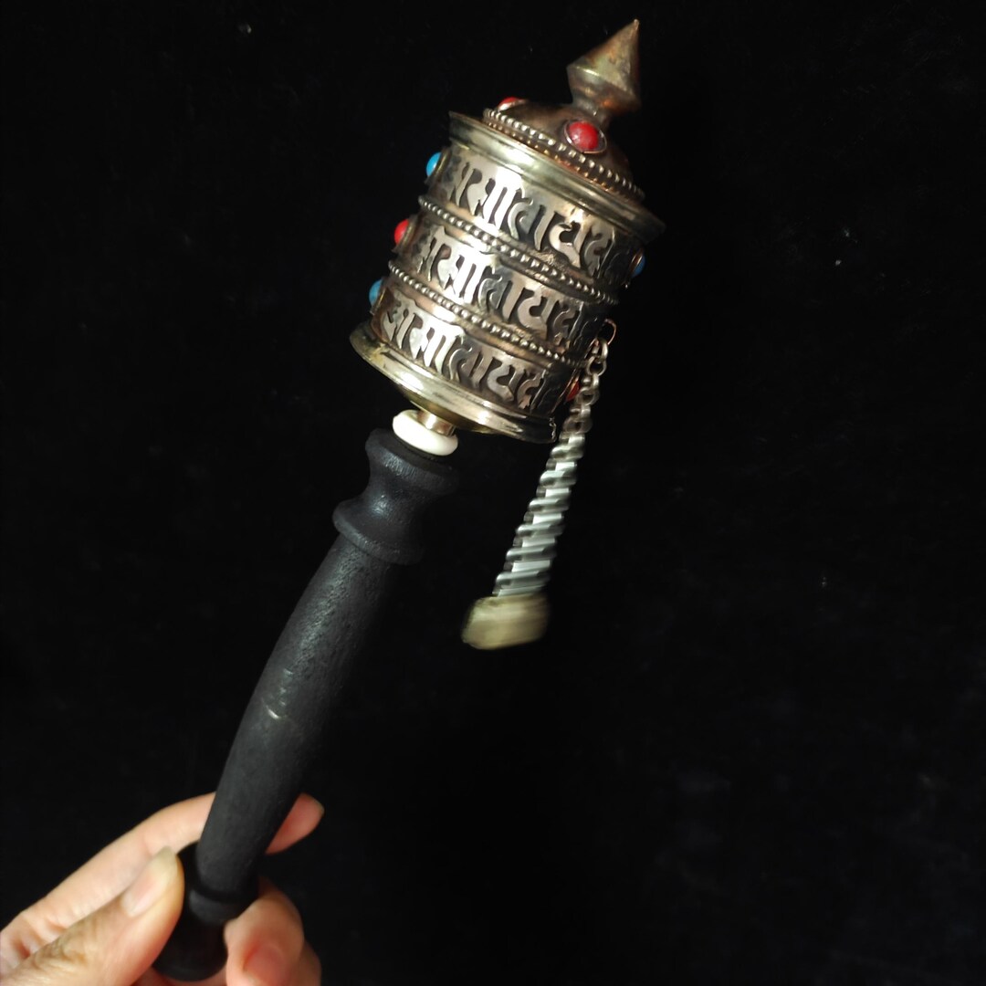 Tibetan Hand Held Prayer Wheel With Wood Handle,buddhist Scriptures Om ...