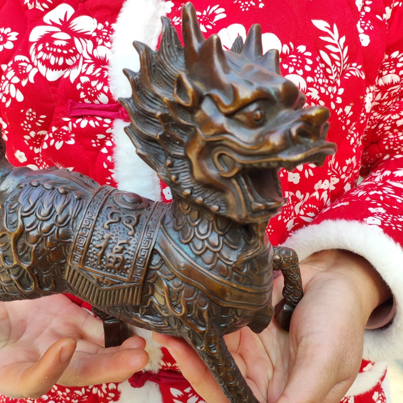 A Pair Copper Art Ferocious Copper Qilin Statue,wild Anmimal Sculpture ...