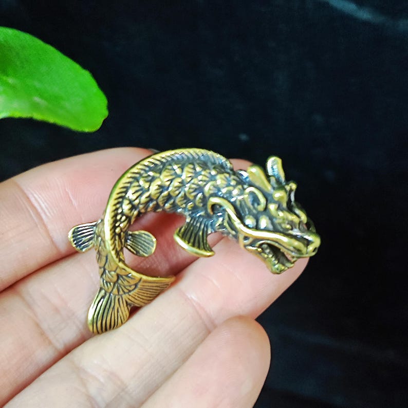 Vintage Copper Asian Dynasty Brass Fengshui Dragon Fish Pendant Loong ...