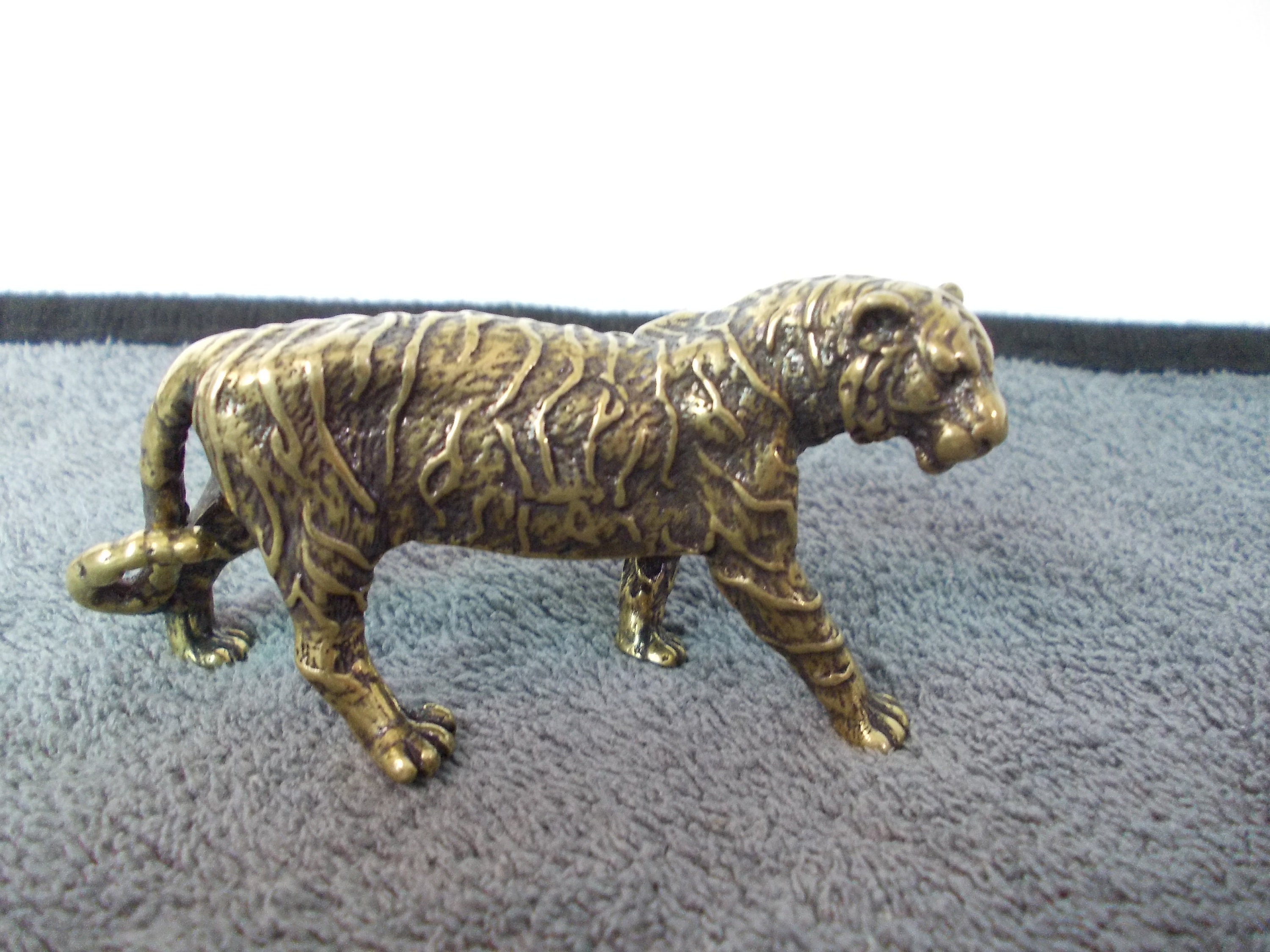 Copper Art Ferocious Copper Tiger Statue, Wild Anmimal Sculpture, Small ...