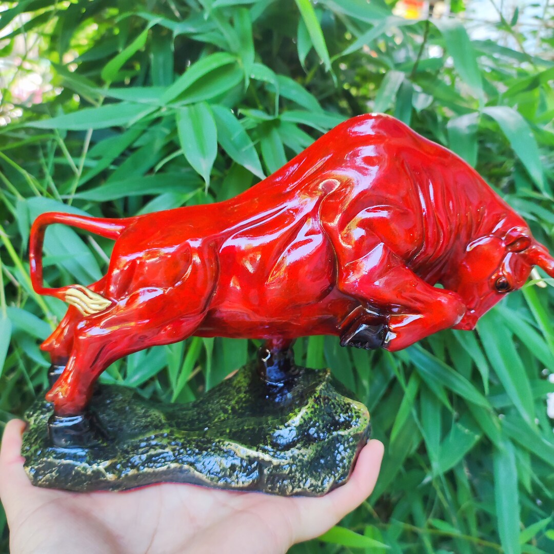 2024 Chinese Zodiac Copper Art Ferocious Fine Red Copper Ox Bull Statue ...