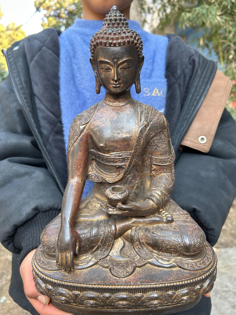 Old Antique Nepal Copper Statue Sakyamuni Buddha Sitting Goddess ...