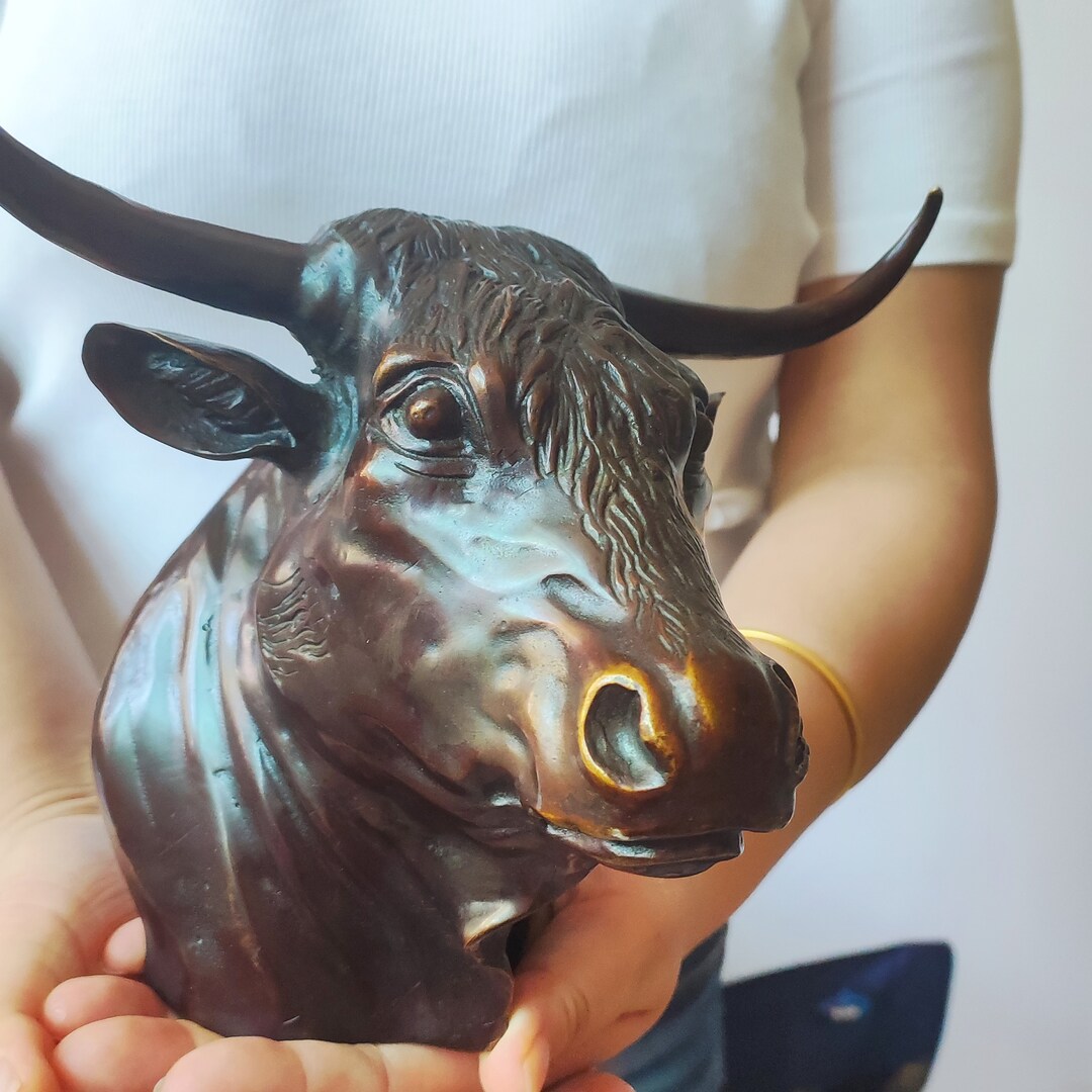 Pure Copper Ox,cattle Head Bull Statue Sculpture, Brass Huge Ox Statuette Figurine Modern Home ...