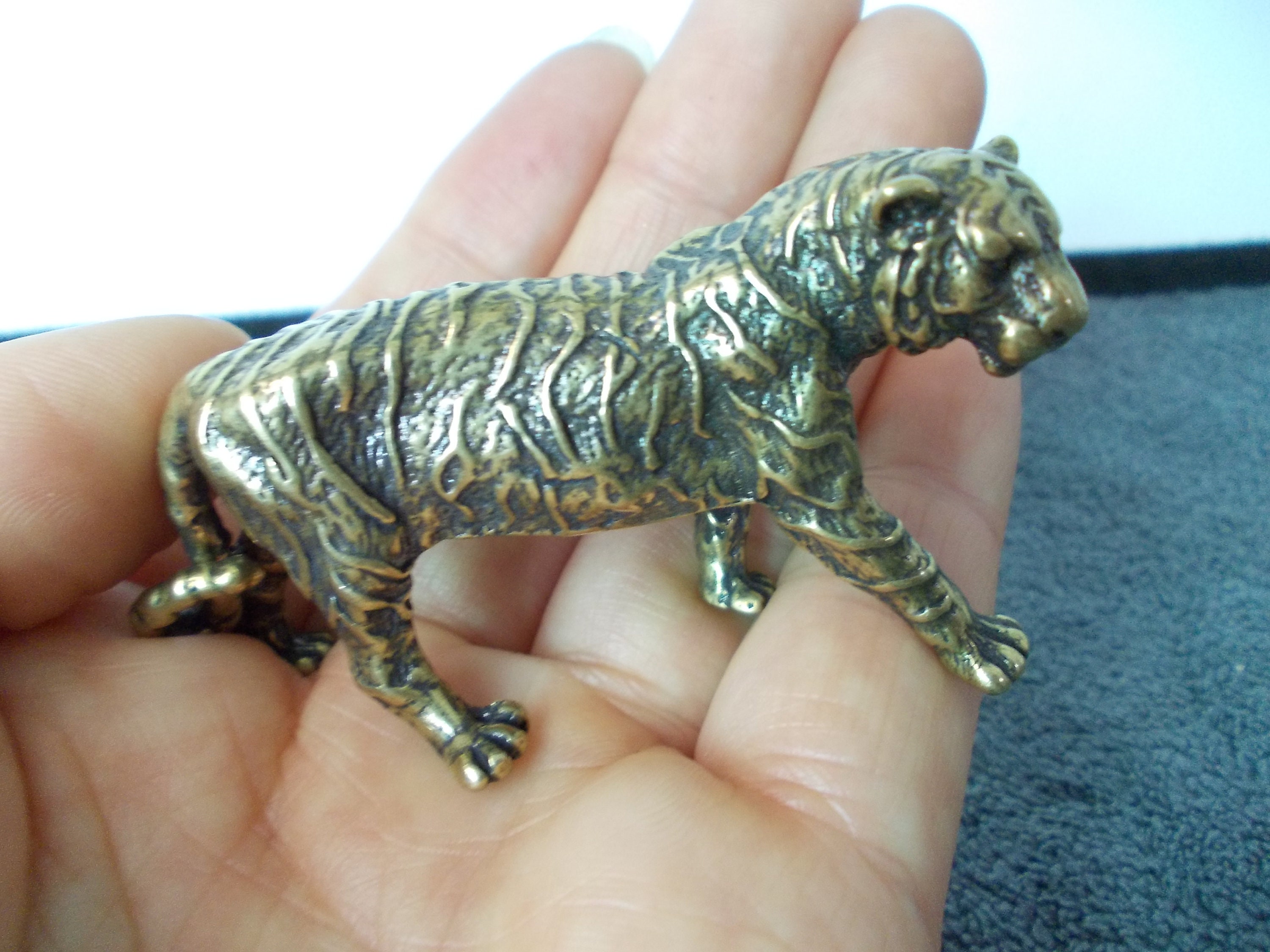 Copper Art Ferocious Copper Tiger Statue, Wild Anmimal Sculpture, Small ...