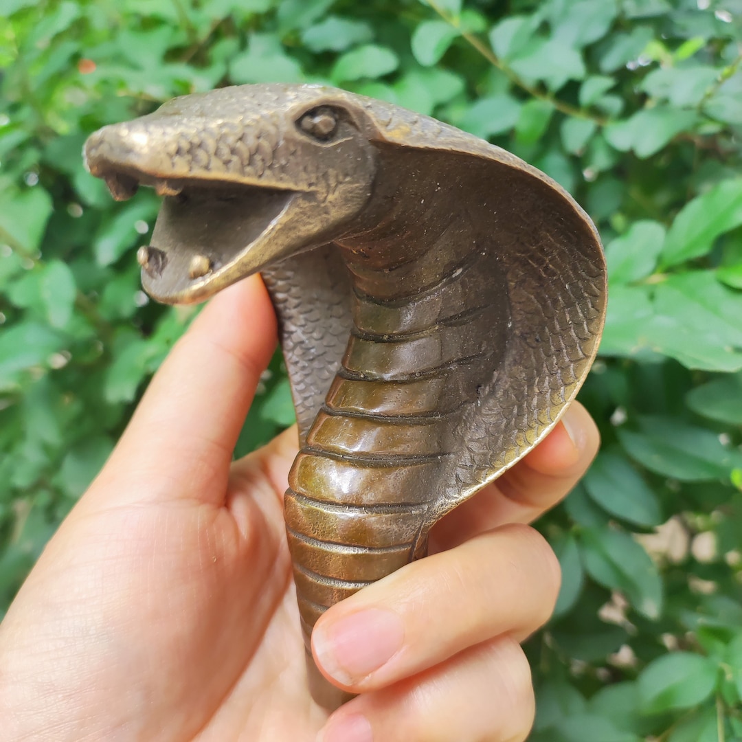 Solid Copper Cobra Head Cane Ornament Fence Tip Animal Cobra Snake ...