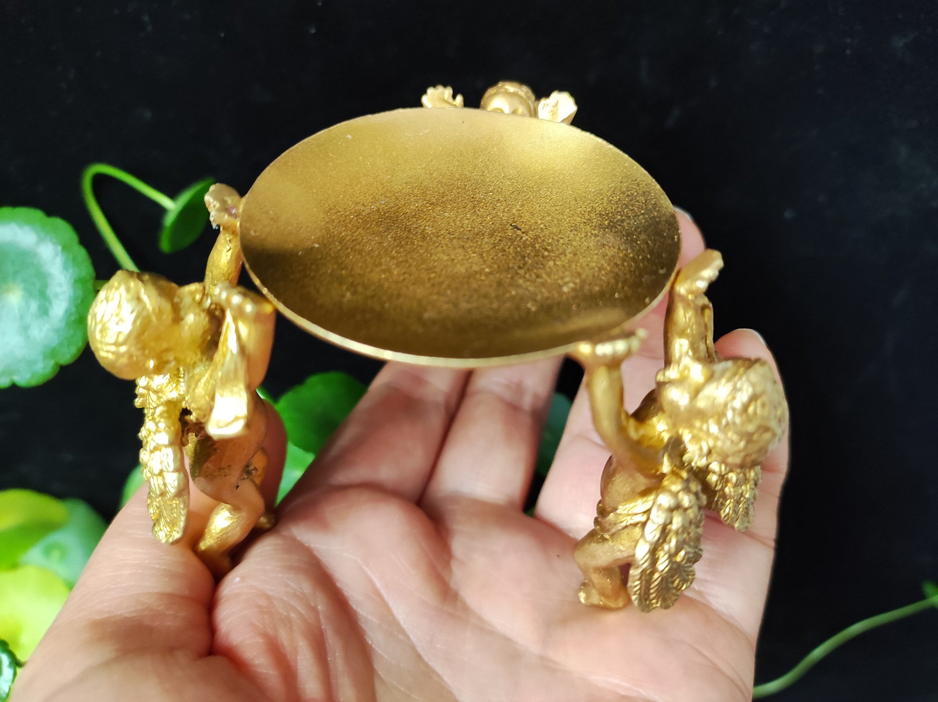 Copper Art Cute Gold Plated Copper Three Angels Statue Incense Burner ...