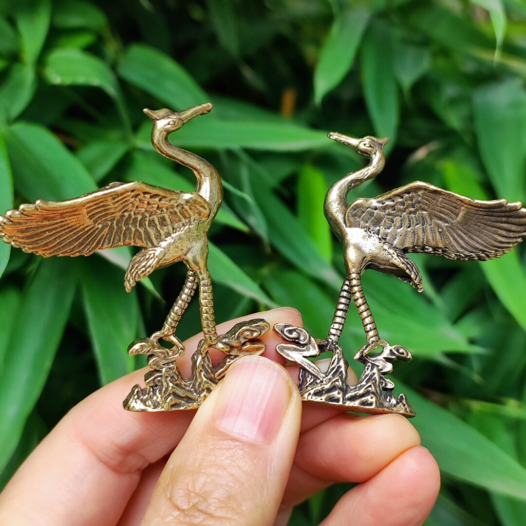 Get 2 Retro Style Copper Art Ferocious Crane Statue,wild Anmimal ...