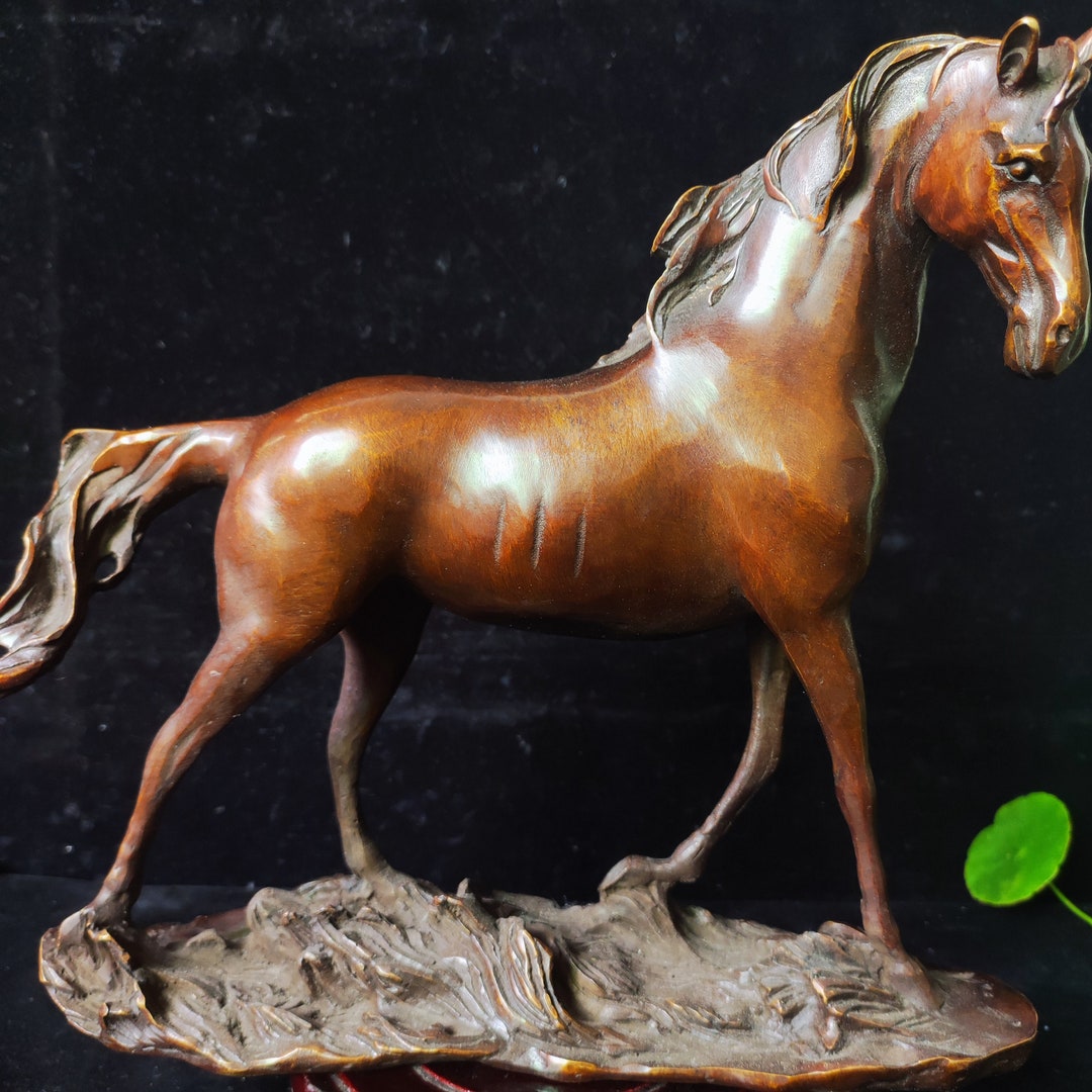 Copper Art Ferocious Red Copper Horse Statue, Wild Anmimal Sculpture ...