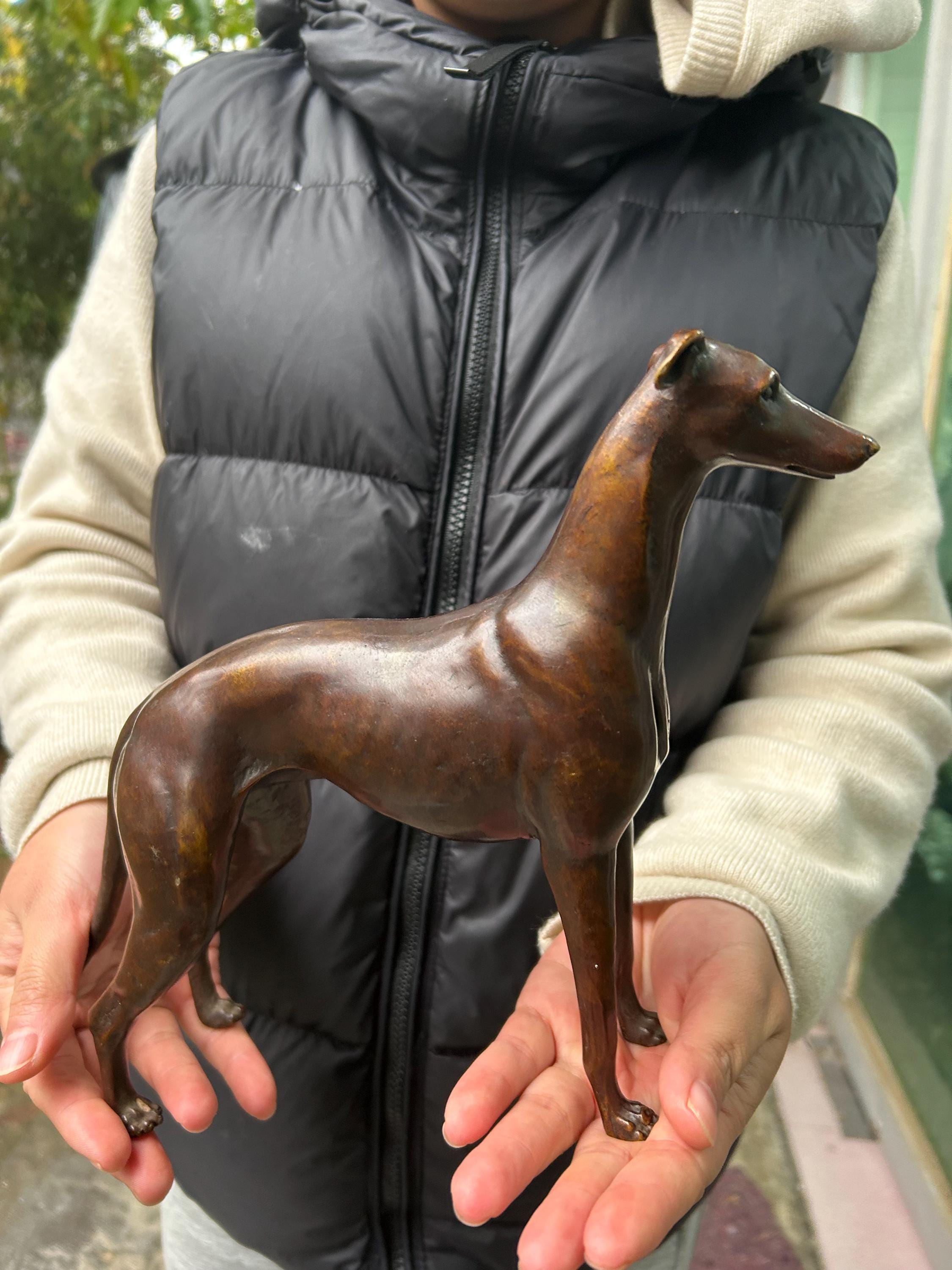 Copper Dog Garden Statues Greyhound Sculpture Hand Painted Simulation ...