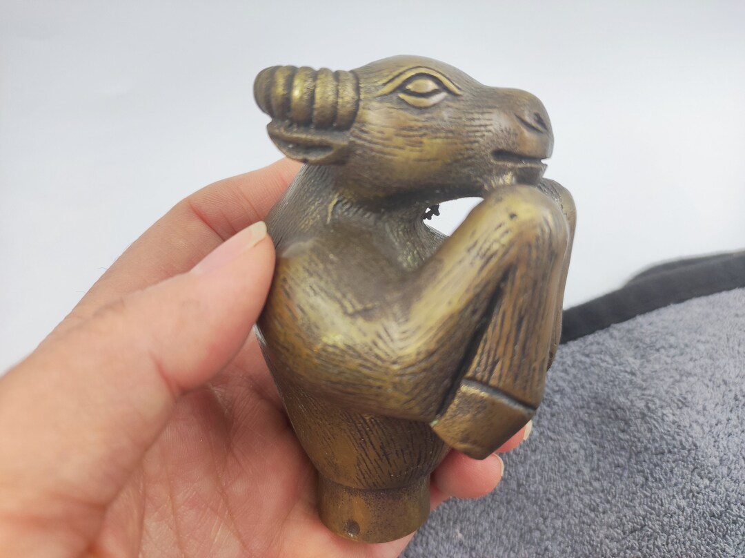 Antique Brass Sheep Design Head Handle Only for Wooden Walking Stick ...