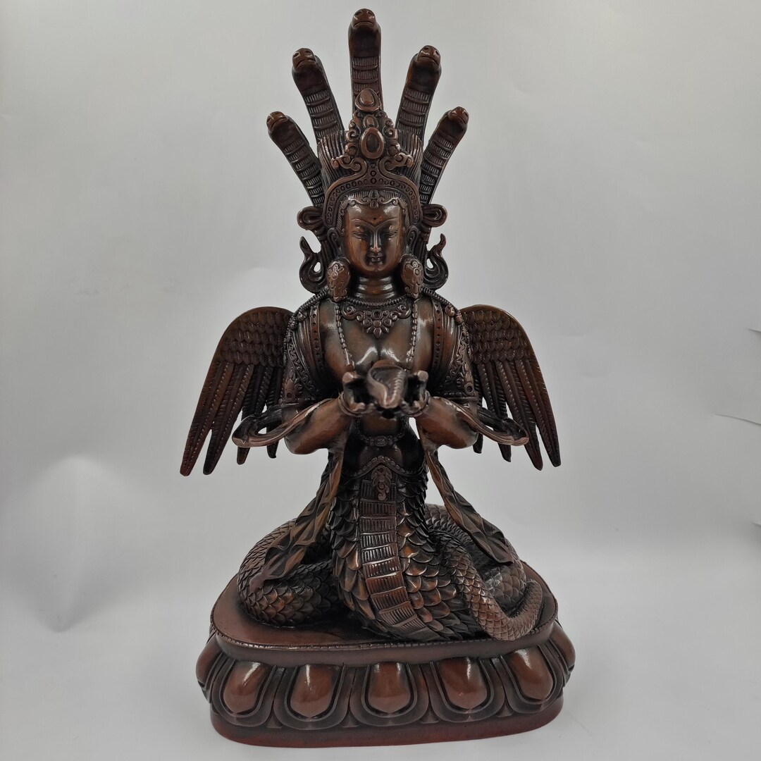 Tibet Ancient Copper Five Snake God Guan Yin Kwan-yin Buddha Statue ...