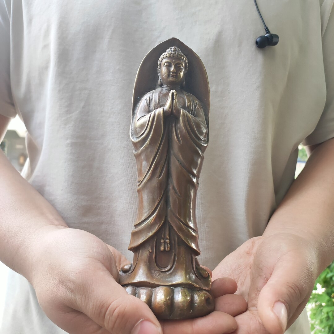 Old Antique Nepal Brass Statue Sakyamuni Buddha Standing Goddess ...