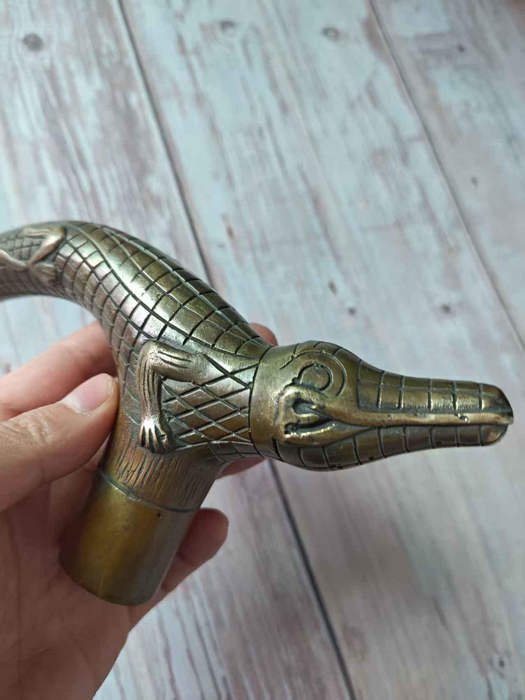 Solid Copper Crocodile Head Cane Ornament Antique Brass Face Handle ...