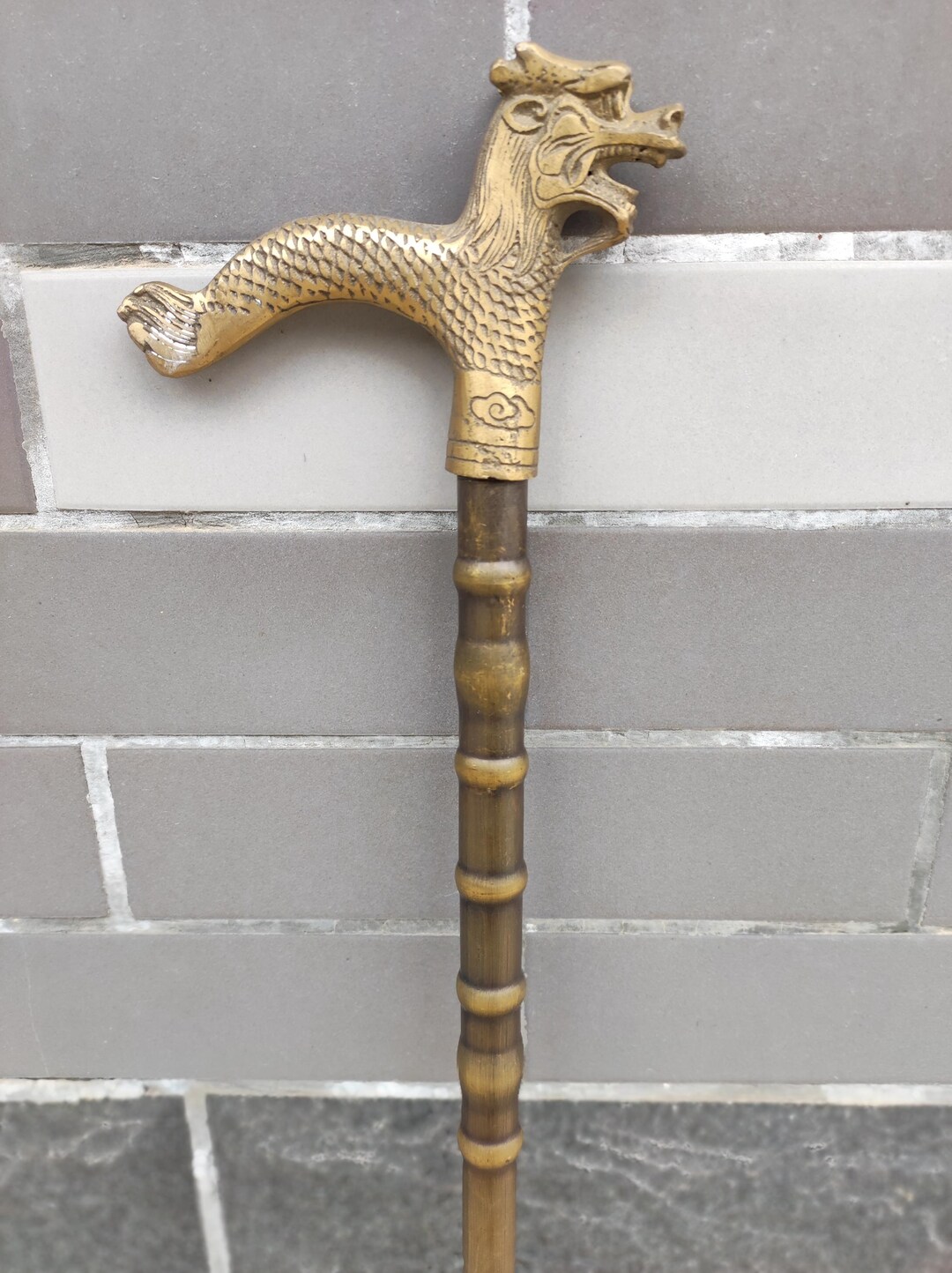 Vintage Copper Dragon Head Cane, Bronze Walking Stick, Metal Sport Sticks, Grounding Walking ...