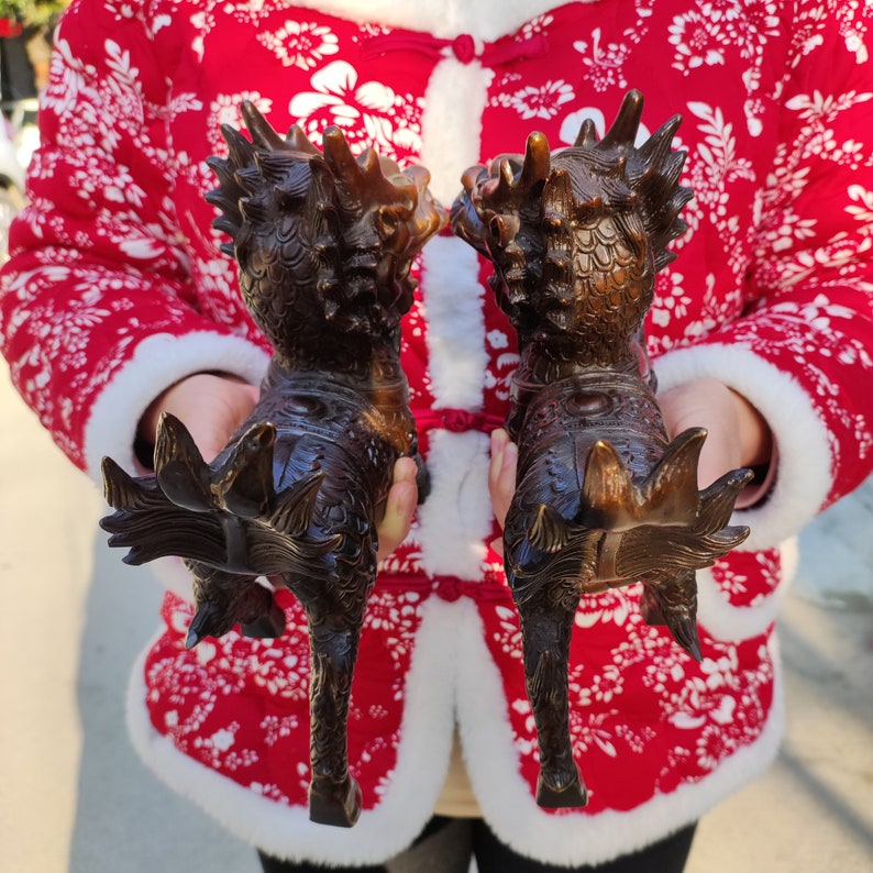 A Pair Copper Art Ferocious Copper Qilin Statue,wild Anmimal Sculpture ...