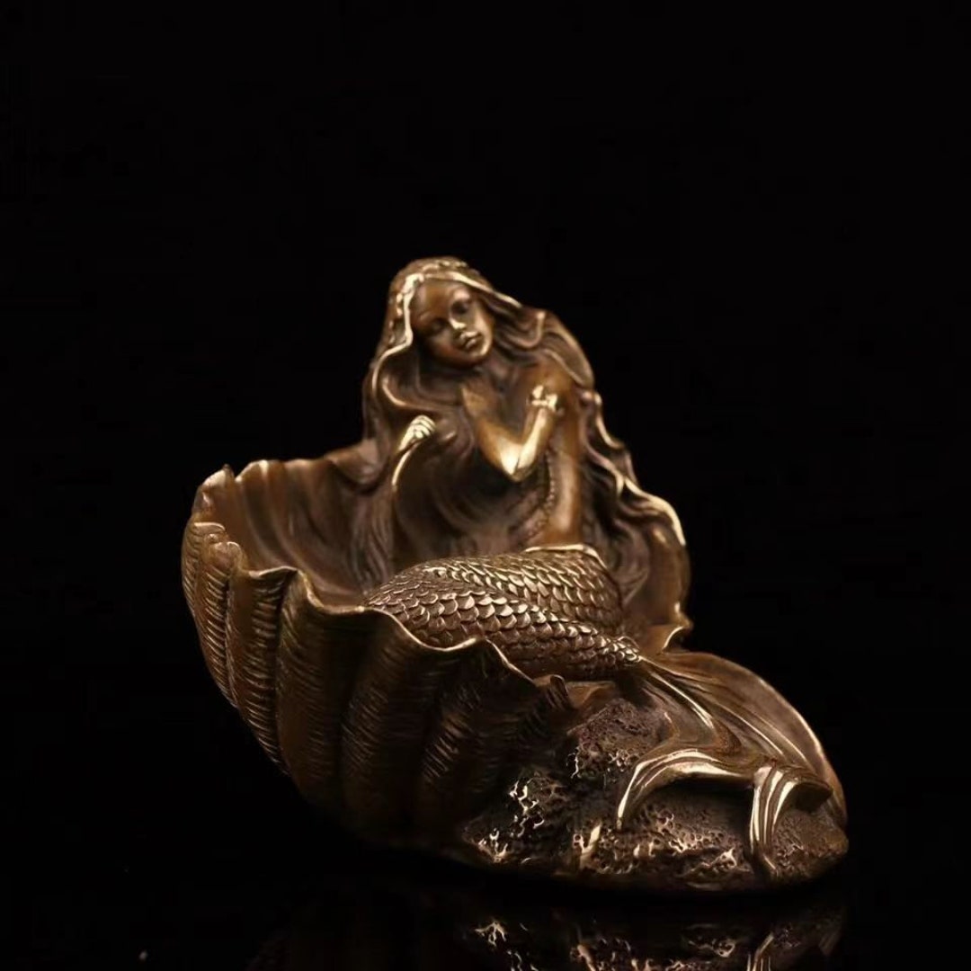 Huge Copper Art Brass Mermaid Statue Decor, Figure Sculpture, Table ...