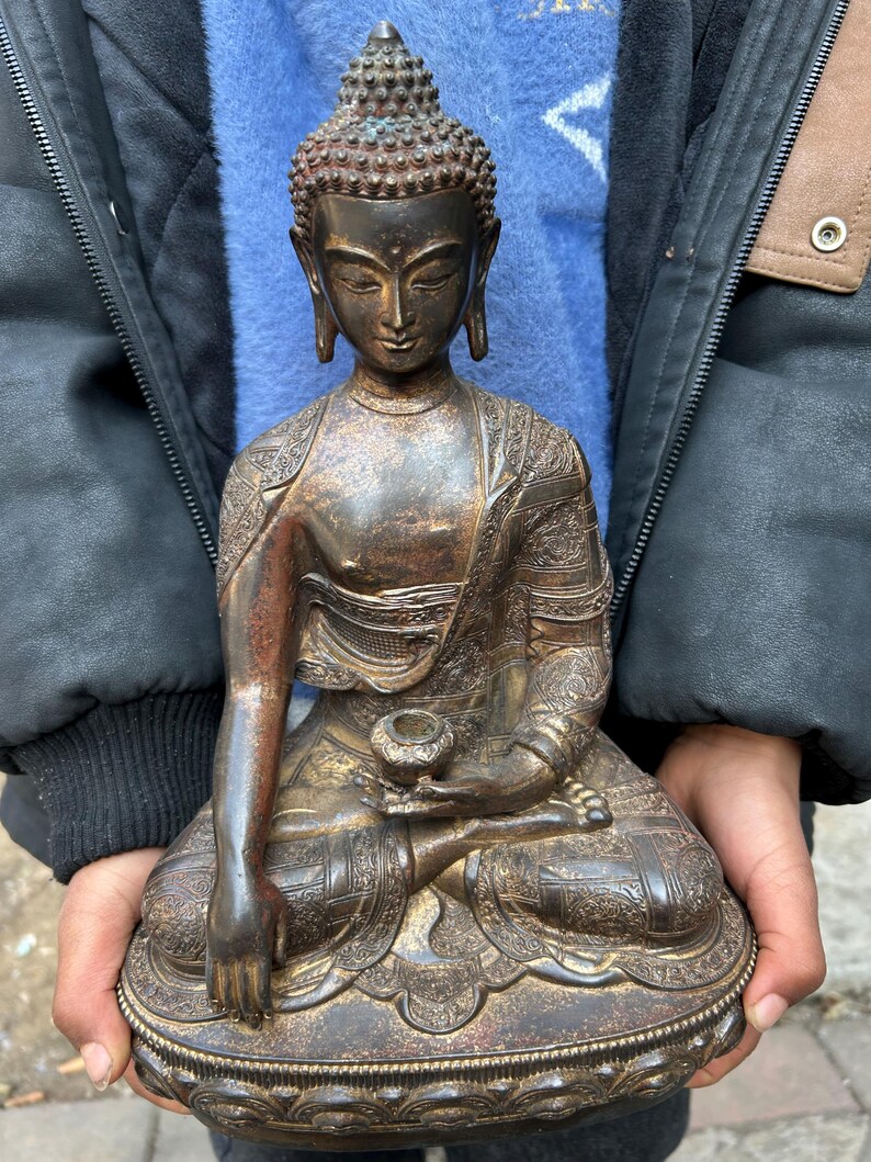 Old Antique Nepal Copper Statue Sakyamuni Buddha Sitting Goddess ...