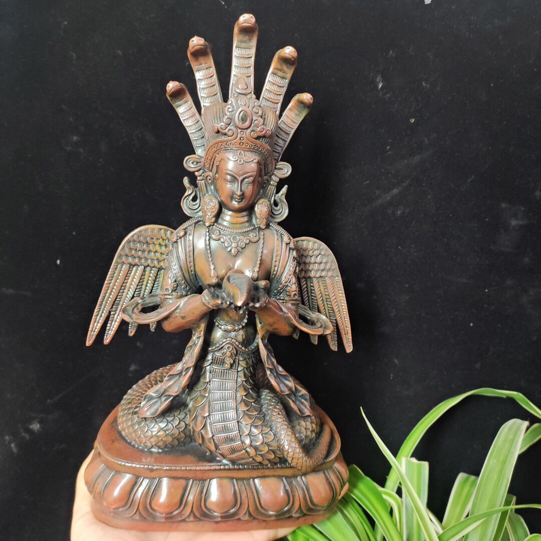 Tibet Ancient Rare Bronze Five Snake God Guan Yin Kwan-yin Buddha ...