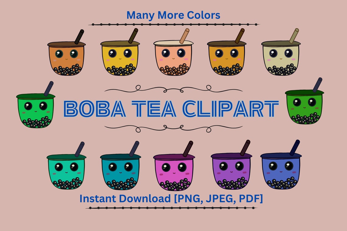 Kawaii Boba Tea Clipart, Cute Bubble Tea, 19 Different Colors ...