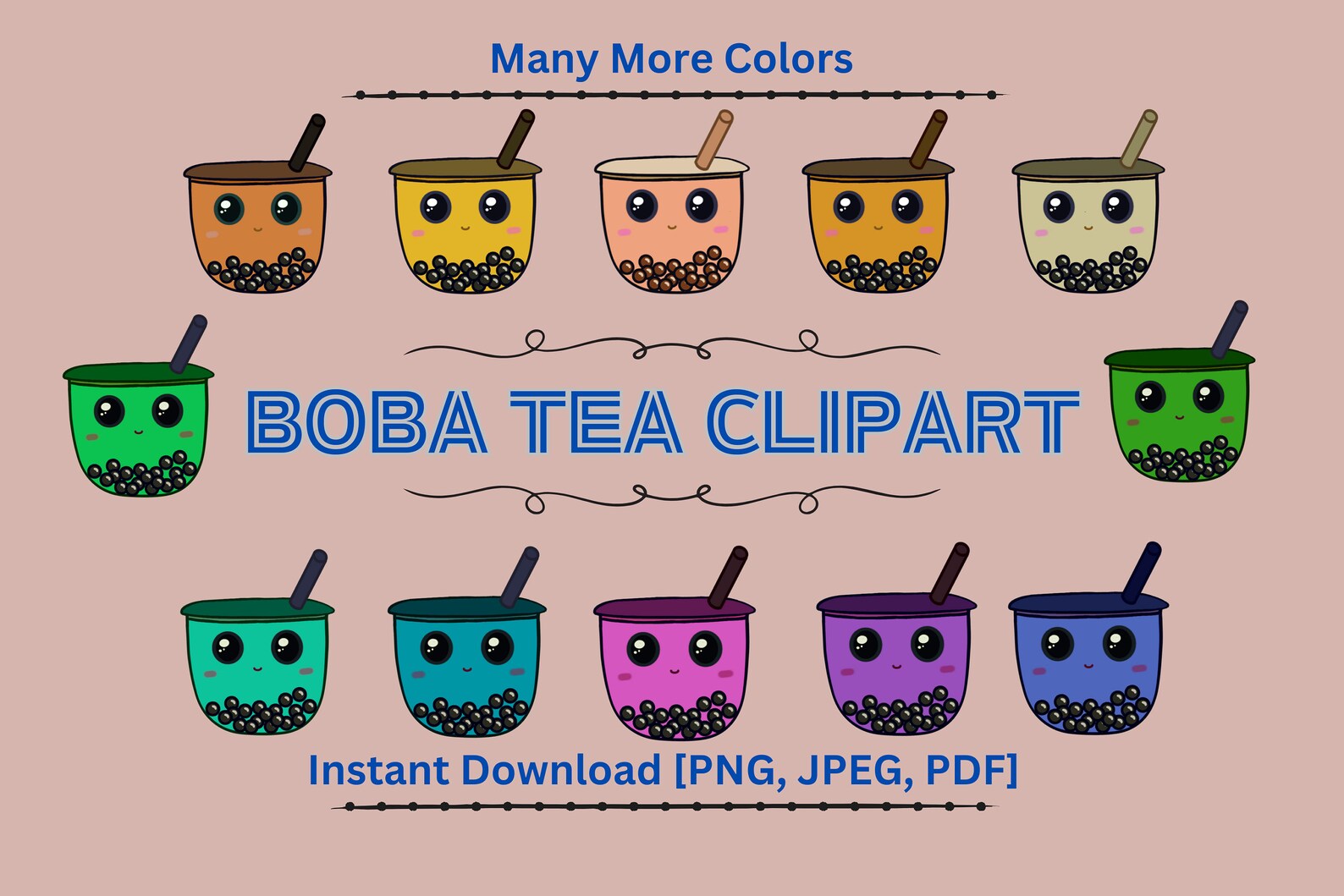 Kawaii Boba Tea Clipart, Cute Bubble Tea, 19 Different Colors ...