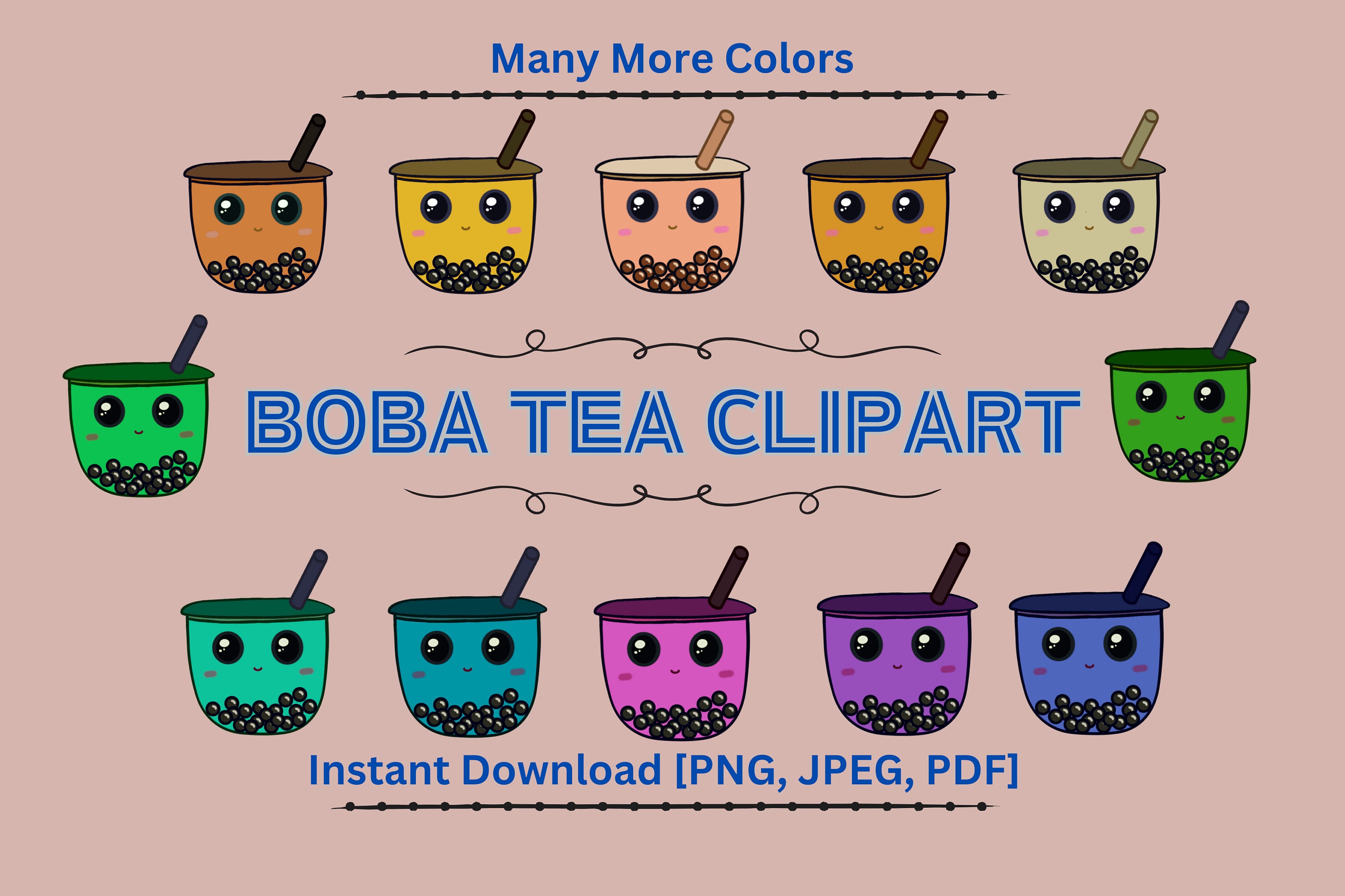 Kawaii Boba Tea Clipart, Cute Bubble Tea, 19 Different Colors ...