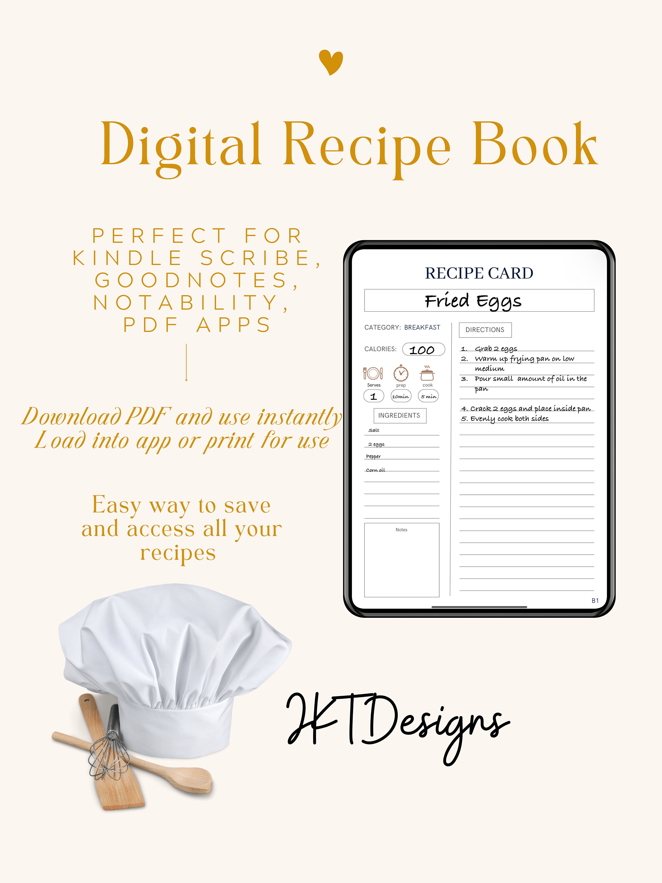 Kindle Scribe Recipe Book; Also for Goodnote, Notability, Ipad; Cook ...