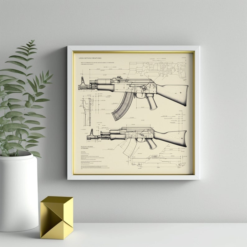 AK-47 Assault Rifle Artistic Diagram | Modern Warfare Wall Decor | Gun ...