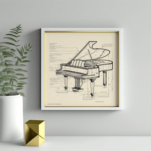 Grand Piano Artistic Diagram | Musician's Studio Decor | Pianist Wall ...