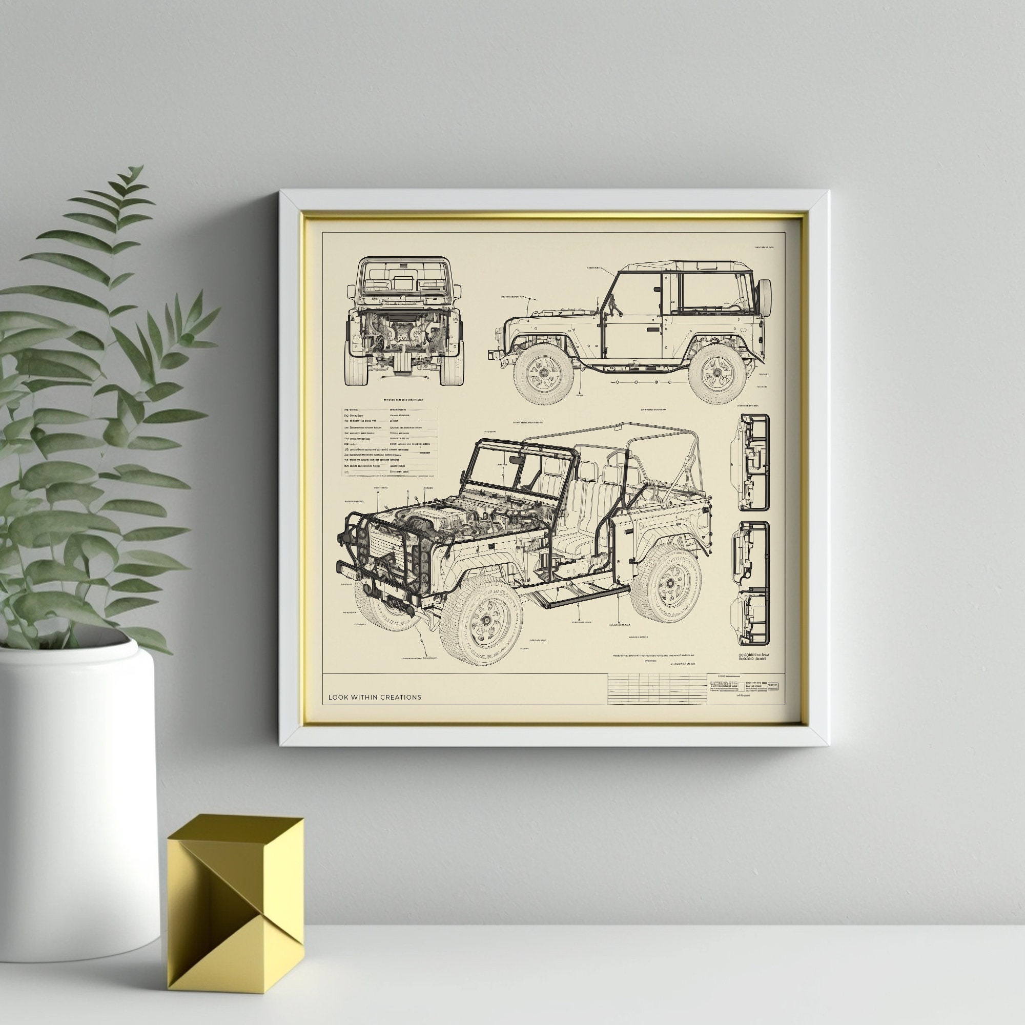 Land Rover Defender Artistic Diagram | 4x4 Off-roader Garage Decor ...