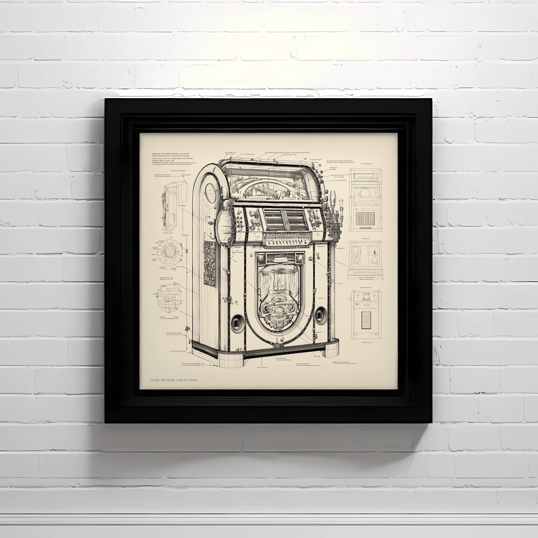 Vintage Jukebox Artistic Diagram | Retro Music Lover Wall Decor ...