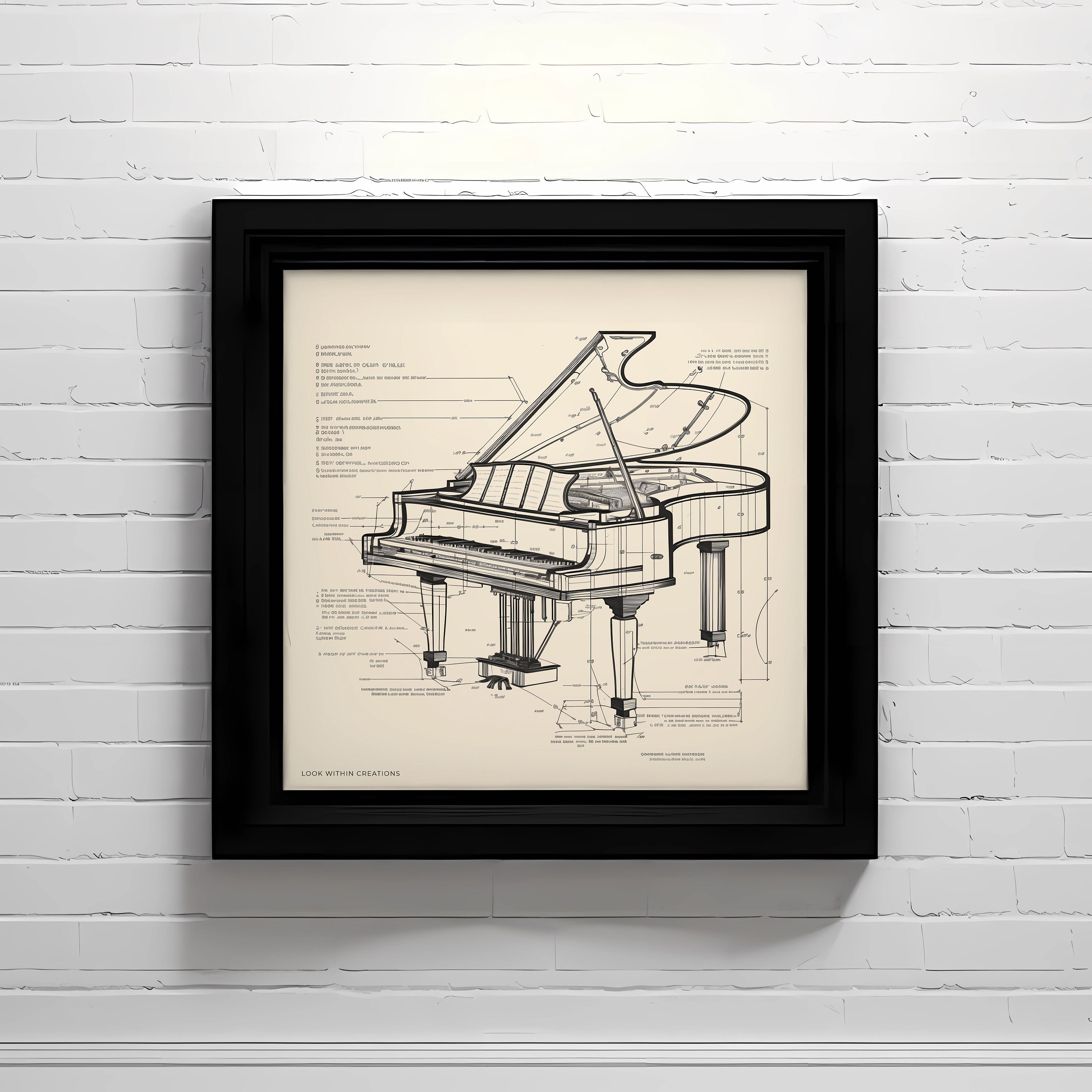 Grand Piano Artistic Diagram | Musician's Studio Decor | Pianist Wall ...
