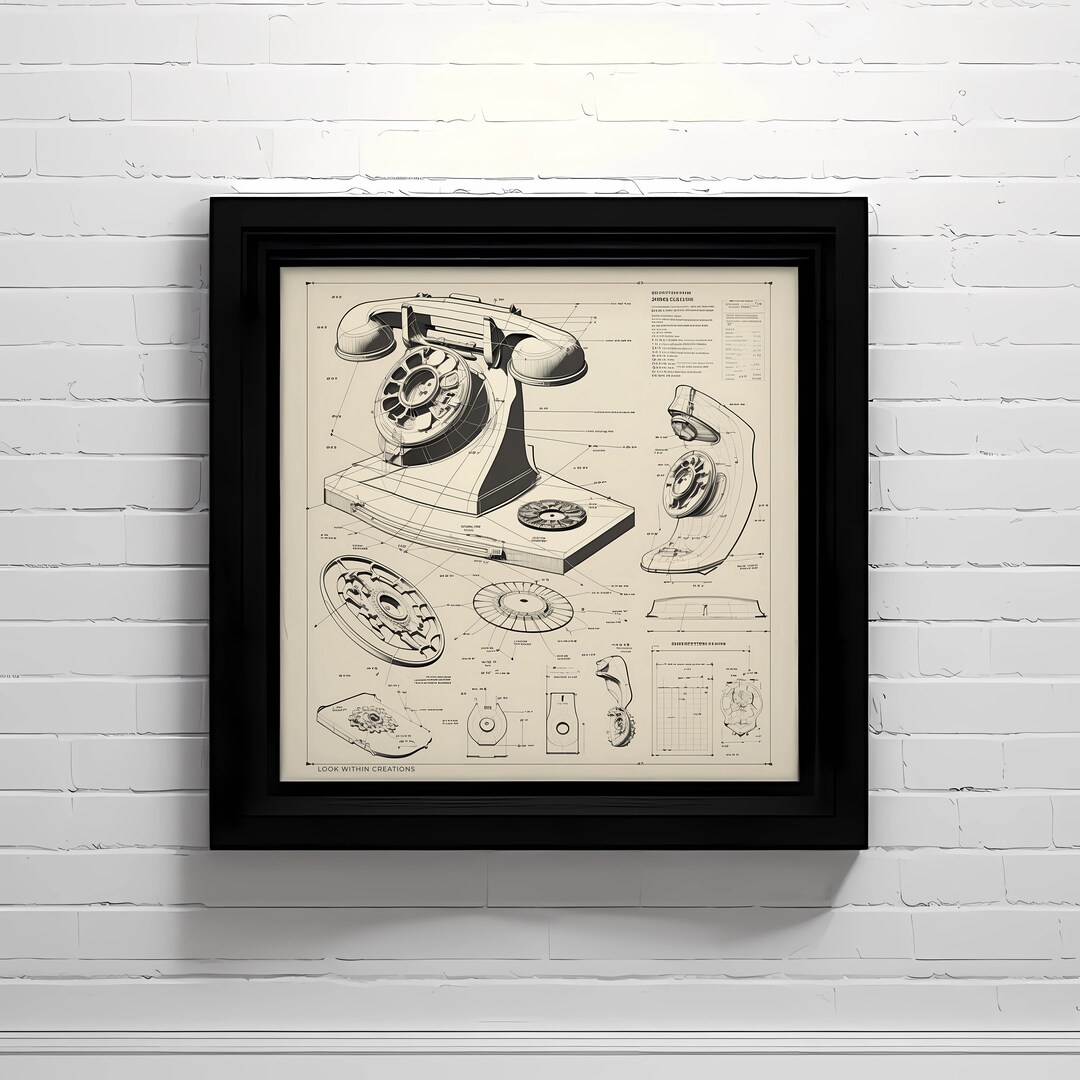 Vintage Rotary Phone Blueprint Art | Retro Tech Decor (digital Download ...