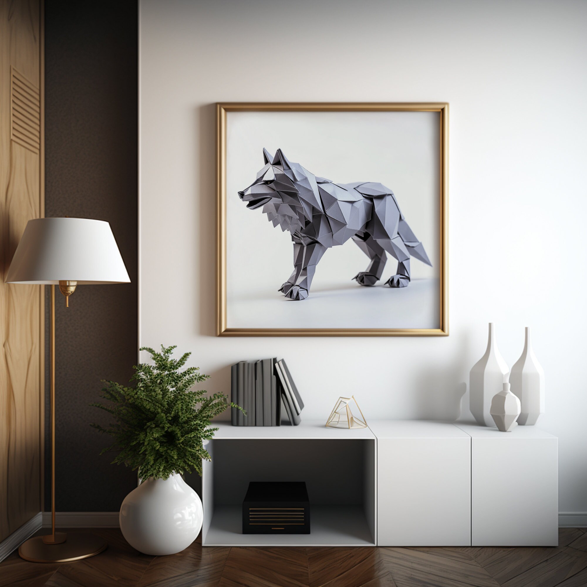 Origami Grey Wolf | Minimalist Animal Art | Wildlife Enthusiast Wall ...
