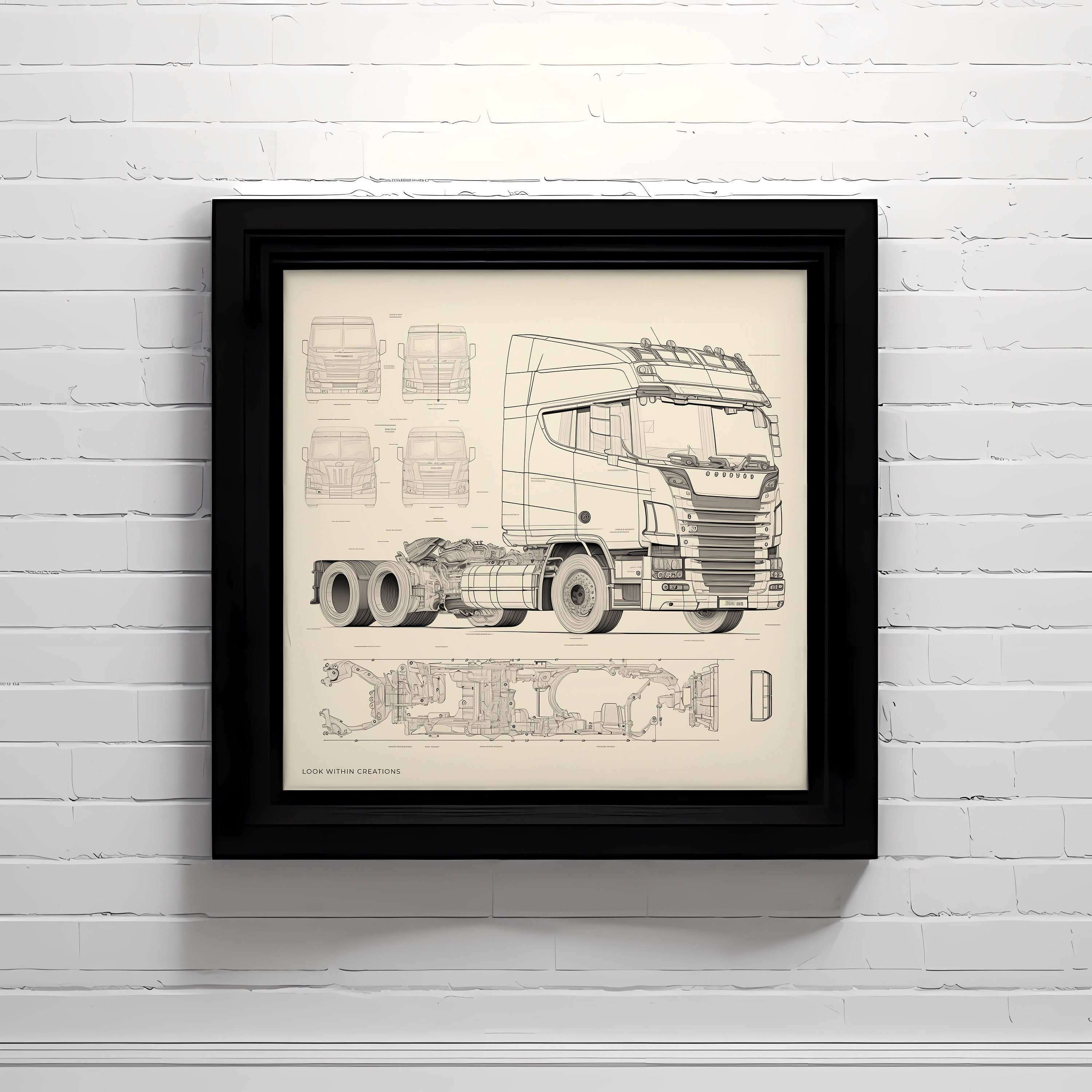 Scania Truck Artistic Diagram | Trucker's Garage Decor | Transportation ...
