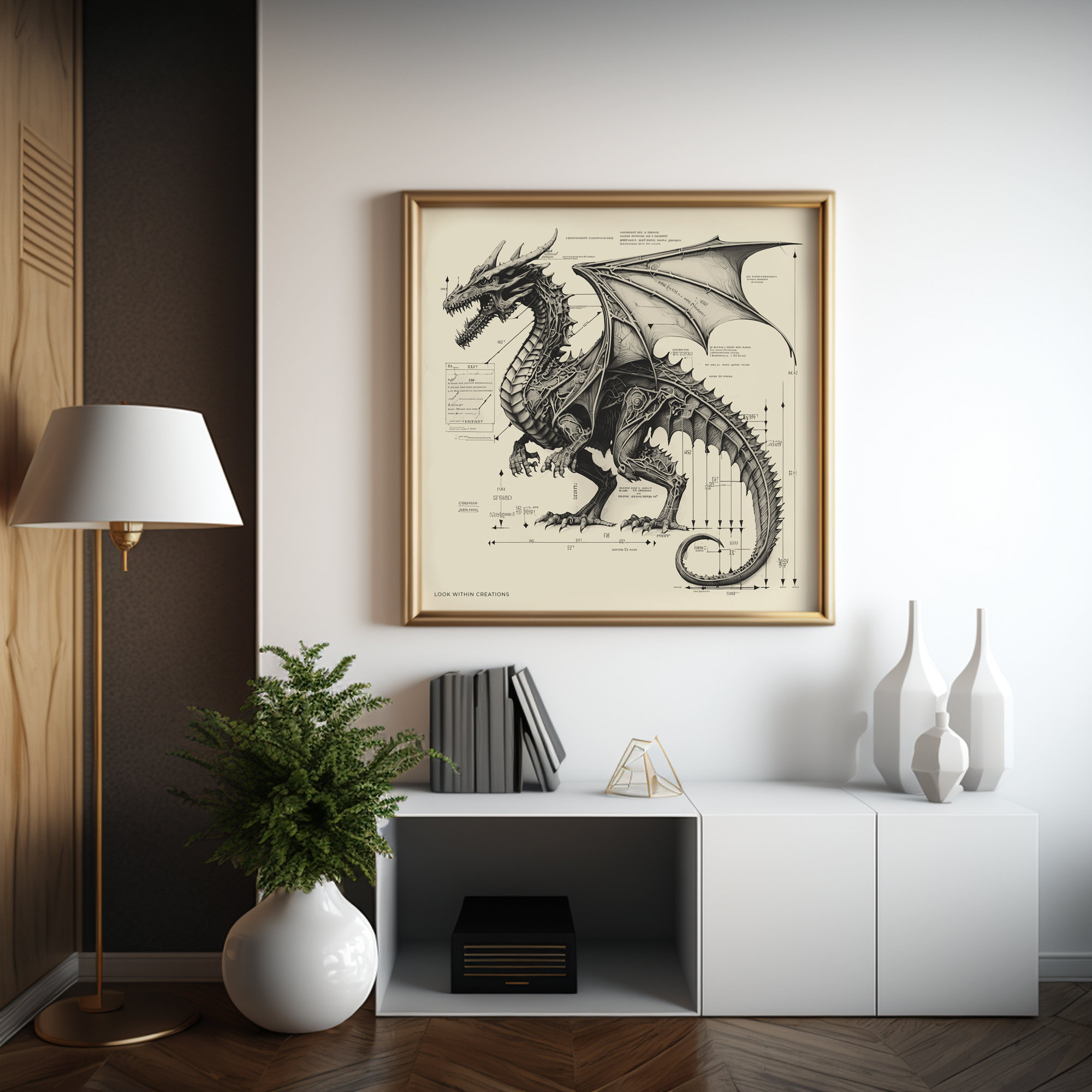 Dragon Diagram Art Print | Mythical Fantasy Wall Decor (digital ...