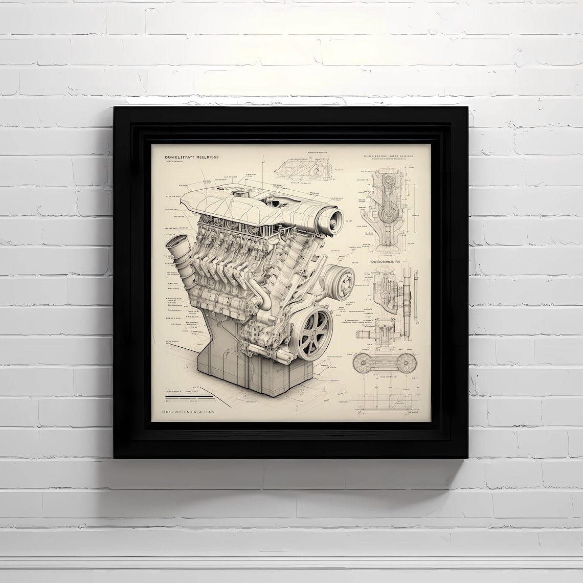 Automotive Engine Artistic Diagram | Mechanic Garage Decor | Car Engine ...