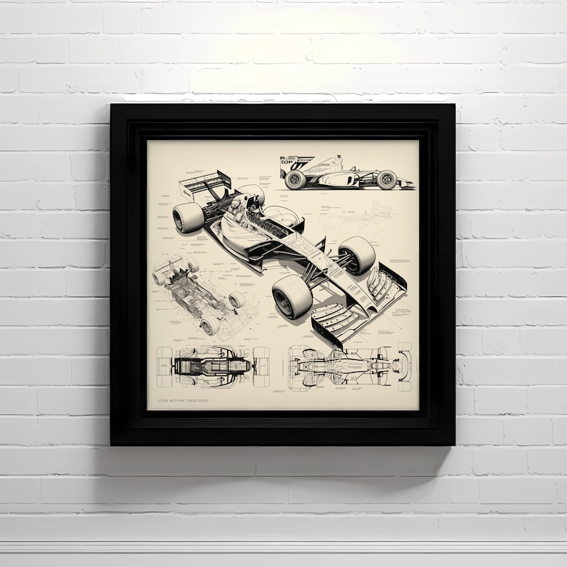 F1 Grand Prix Race Car Artistic Diagram | Motorsports Decor | Racing ...