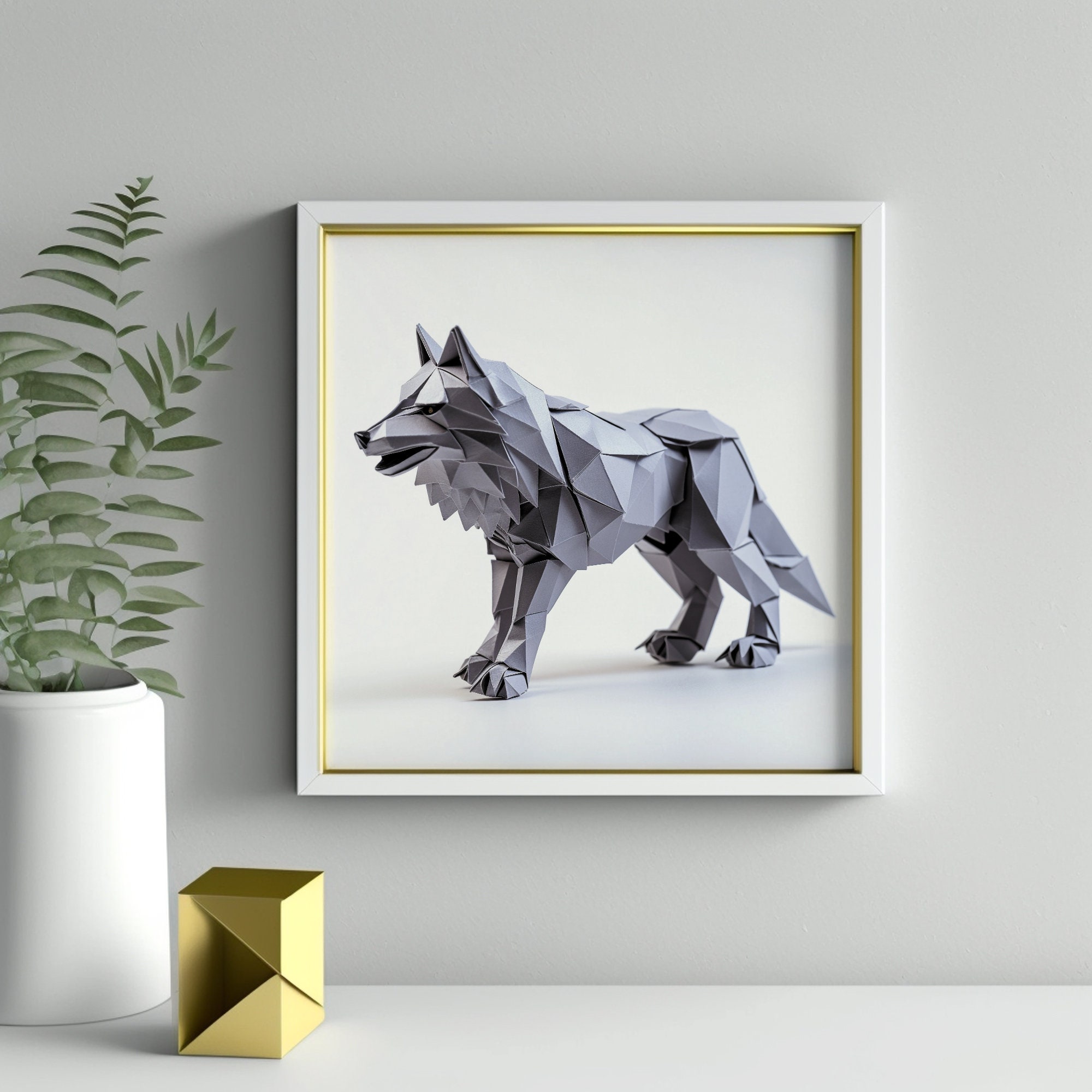 Origami Grey Wolf | Minimalist Animal Art | Wildlife Enthusiast Wall ...