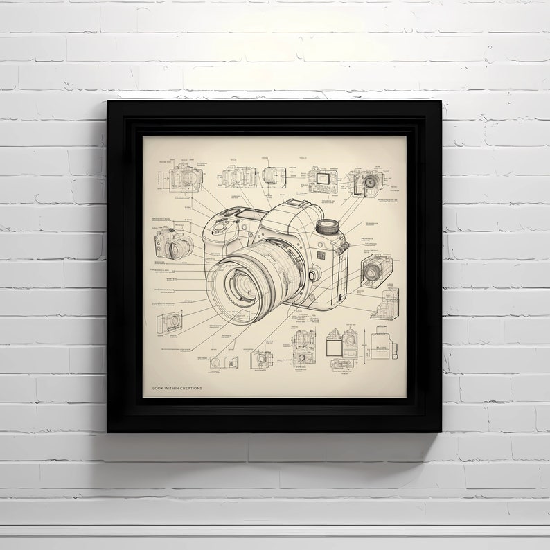 DSLR Camera Artistic Diagram | Photo Studio Office Decor | Photography Enthusiast Wall Art ...
