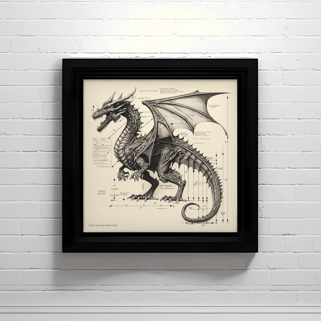 Dragon Diagram Art Print | Mythical Fantasy Wall Decor (digital ...