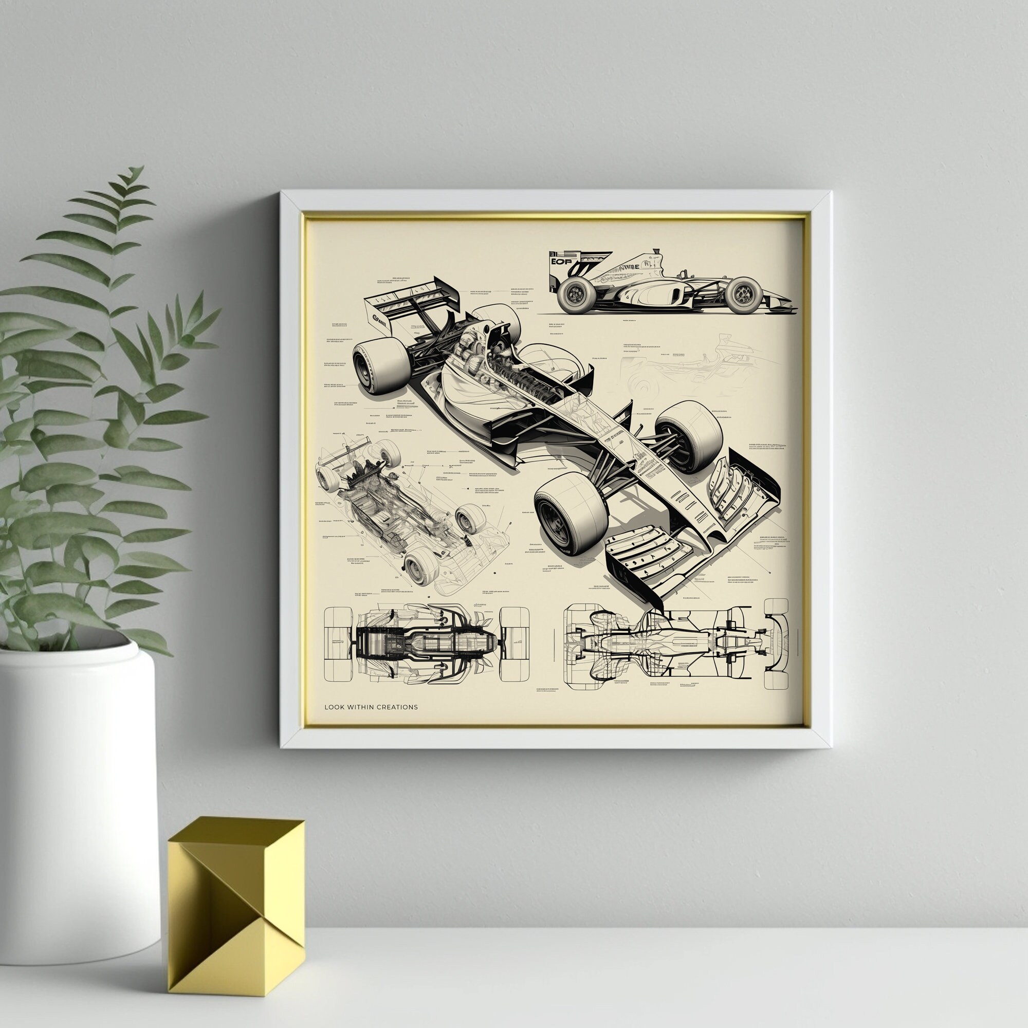 F1 Grand Prix Race Car Artistic Diagram Motorsports Decor Racing ...