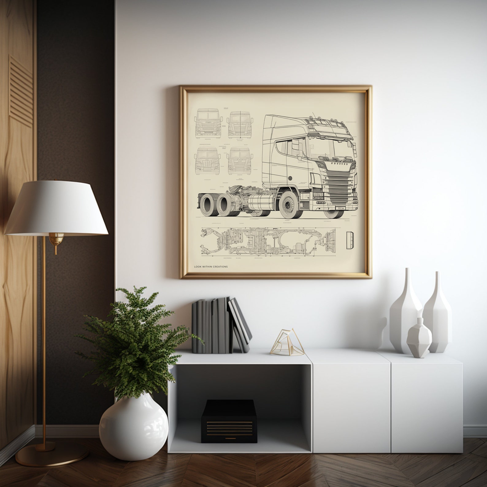 Scania Truck Artistic Diagram | Trucker's Garage Decor | Transportation ...