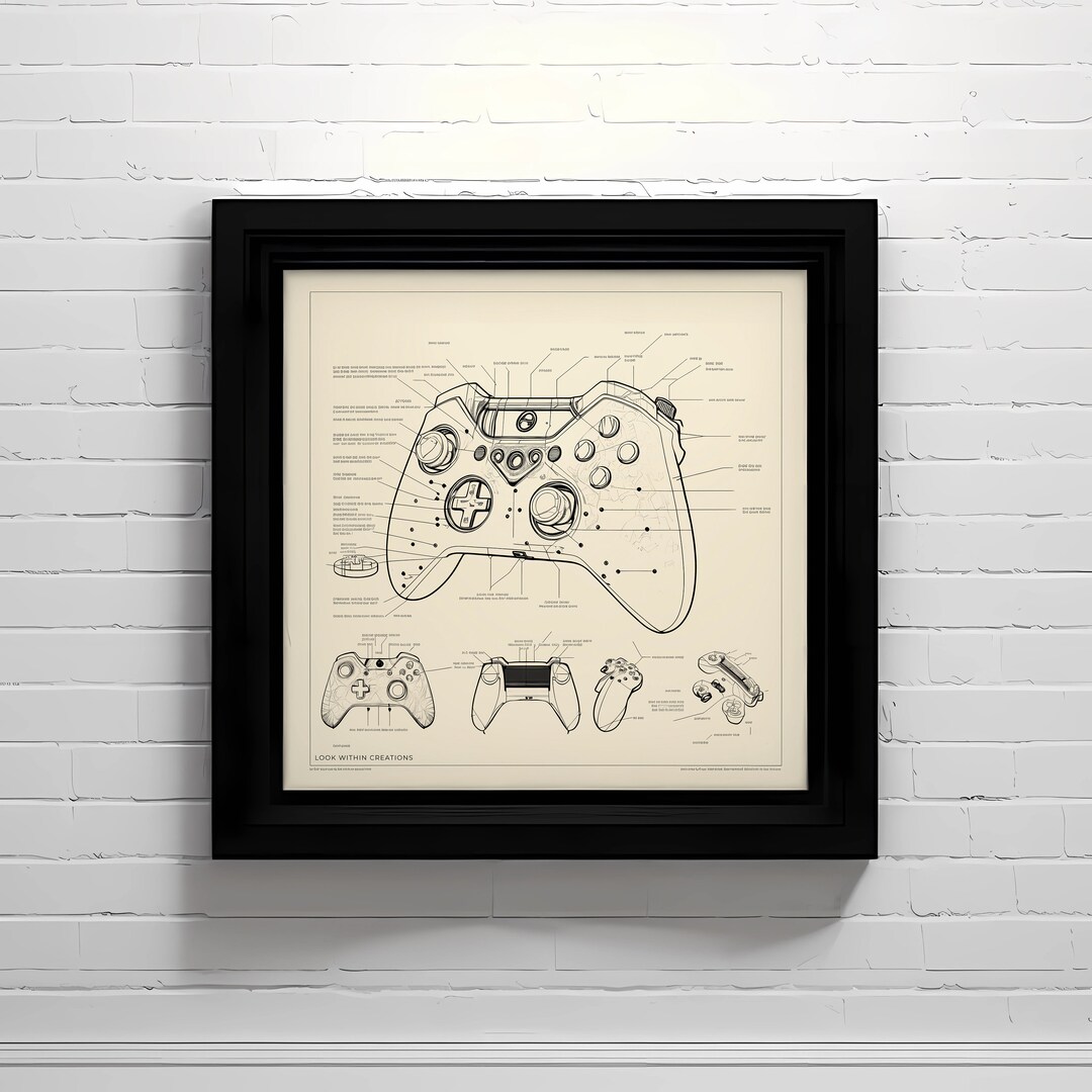 Xbox Controller Artistic Diagram Game Room Wall Decor Gaming Enthusiast ...