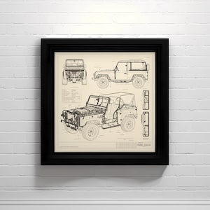 Land Rover Defender Artistic Diagram | 4x4 Off-roader Garage Decor ...