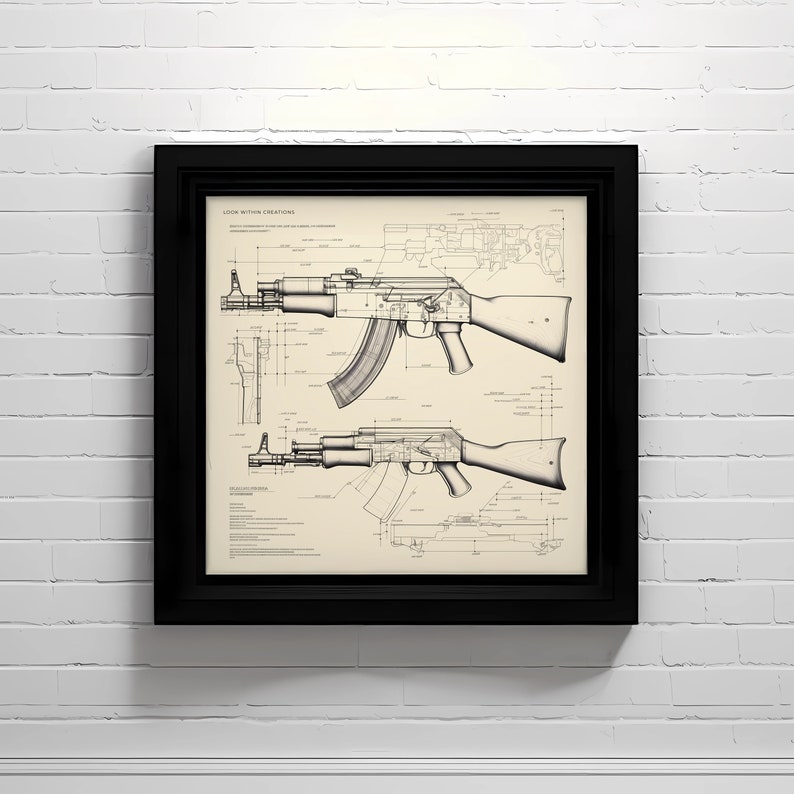 AK-47 Assault Rifle Artistic Diagram | Modern Warfare Wall Decor | Gun ...
